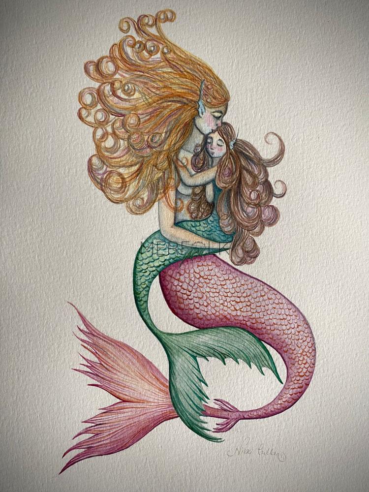 A Precious Moment - Mermaid and Merchild Original Artwork - Just us Merfolk