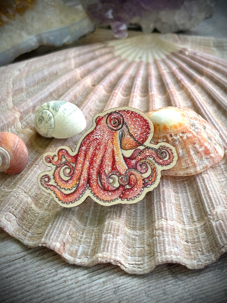 Wise Octopus Pin Badge - Just us Merfolk